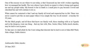 Ambassador Amoko speaks out on court ruling on Nebbi burial